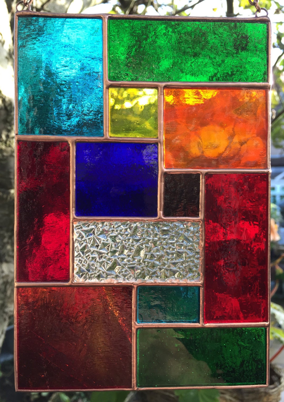 Copper Stained Glass Suncatcher: Multi-color Abstract Window Hanging - Etsy
