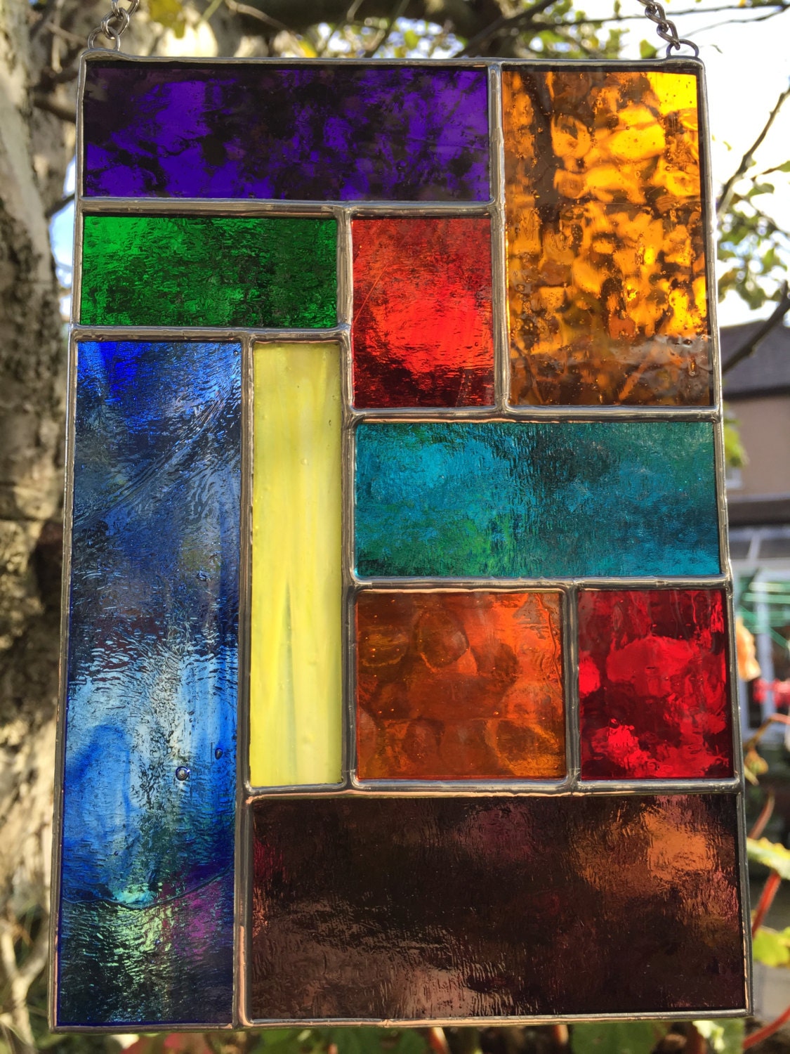 Stained Glass Panel Multi Coloured Abstract Suncatcher - Etsy