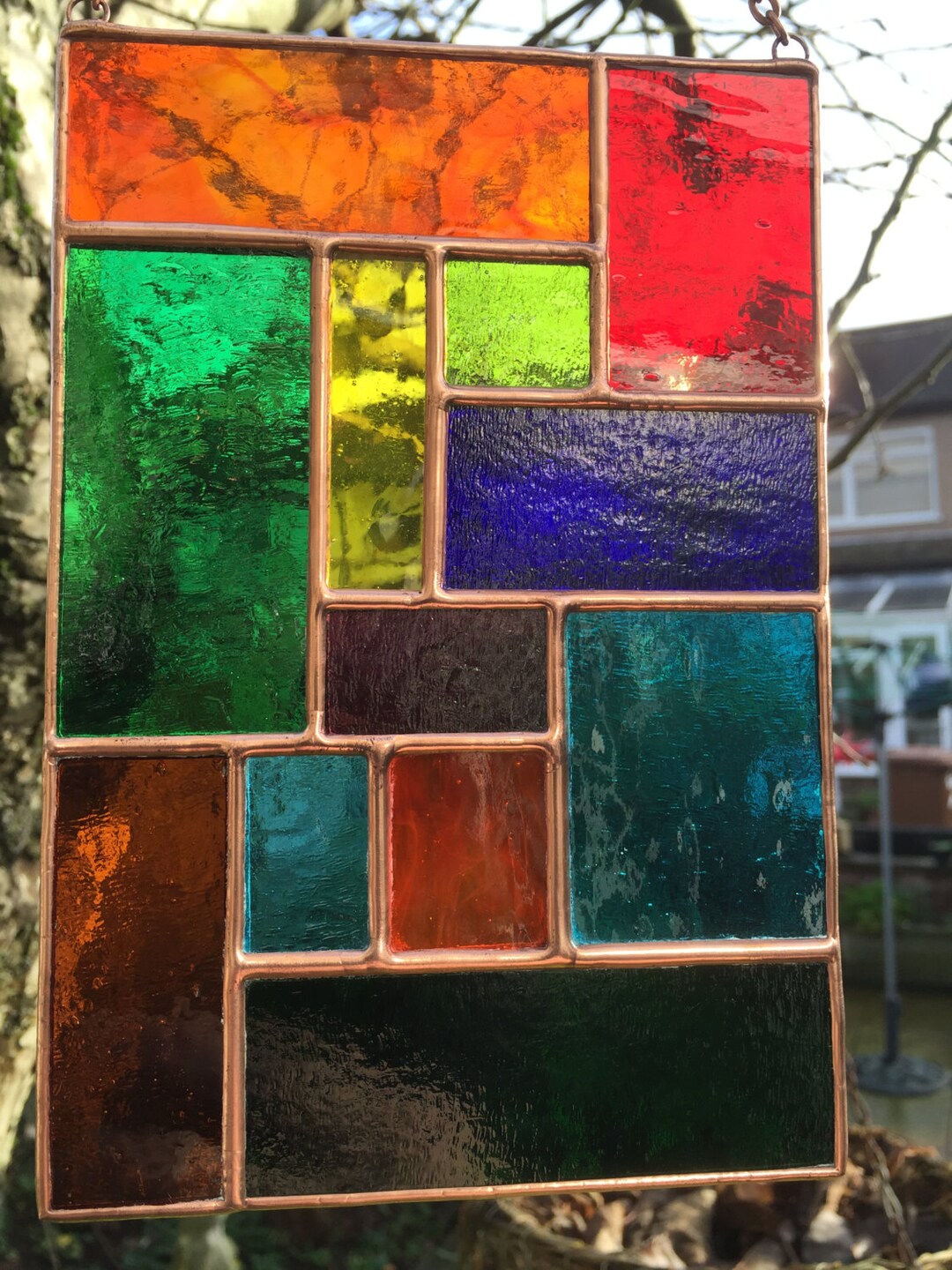Copper Stained Glass Panel. Multi Coloured Abstract Suncatcher ...