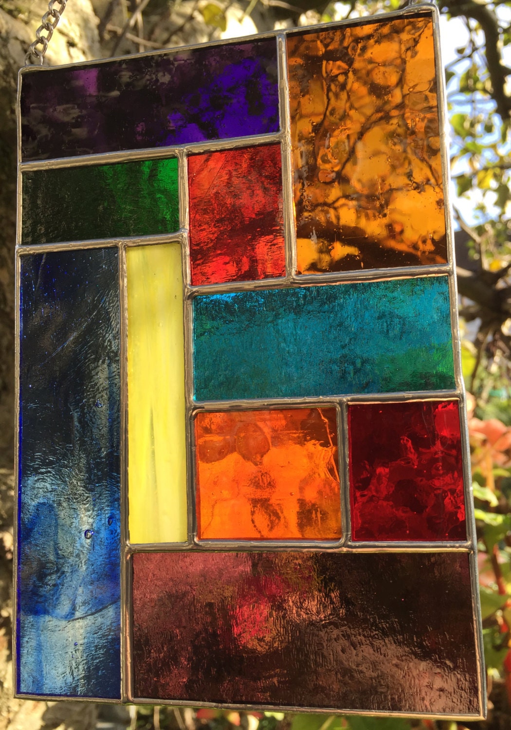 Stained Glass Panel Multi Coloured Abstract Suncatcher - Etsy