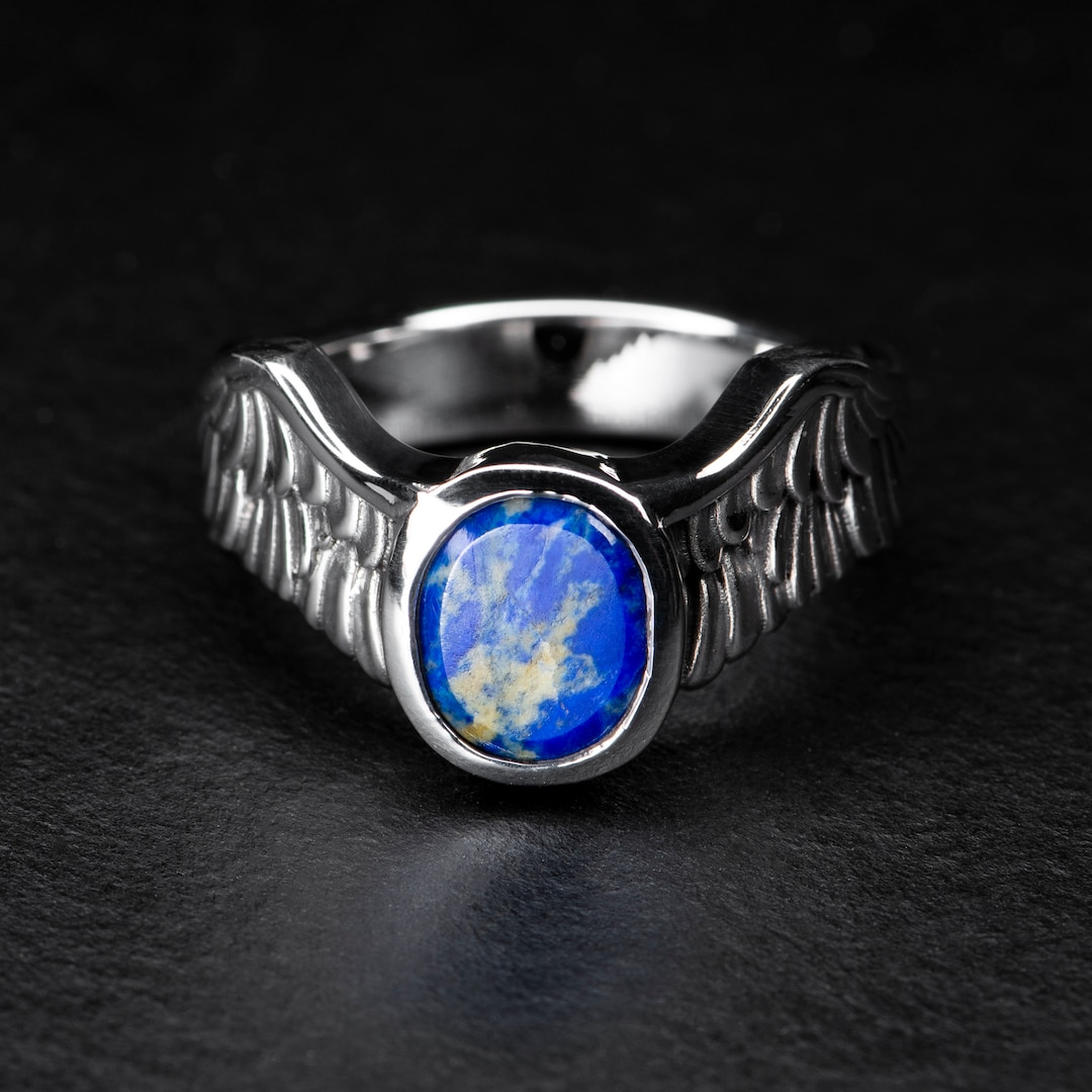 Silver Wings Signet Ring WING IT GEMSTONES, Hand Carved Sterling Silver ...