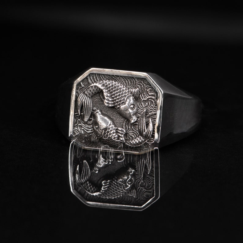 Koi Fish Signet Ring Yin Yang Signet Ring Twin Koi Aquarius - Etsy
