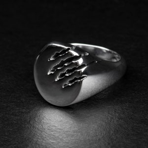Unique Silver Signet Ring, Wolverine Ring, Textured Men's Silver Ring ...