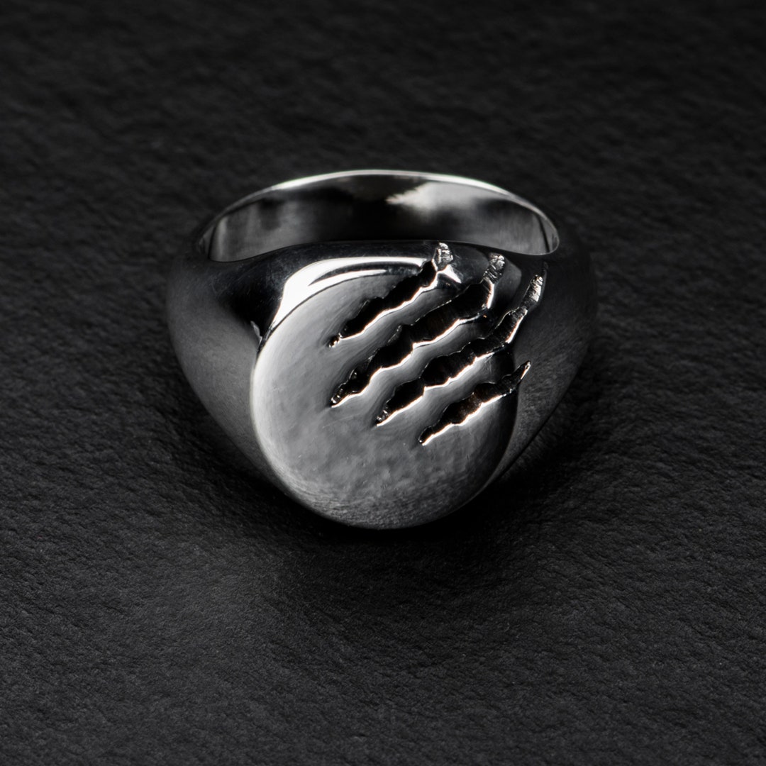 Unique Silver Signet Ring, Wolverine Ring, Textured Men's Silver Ring ...