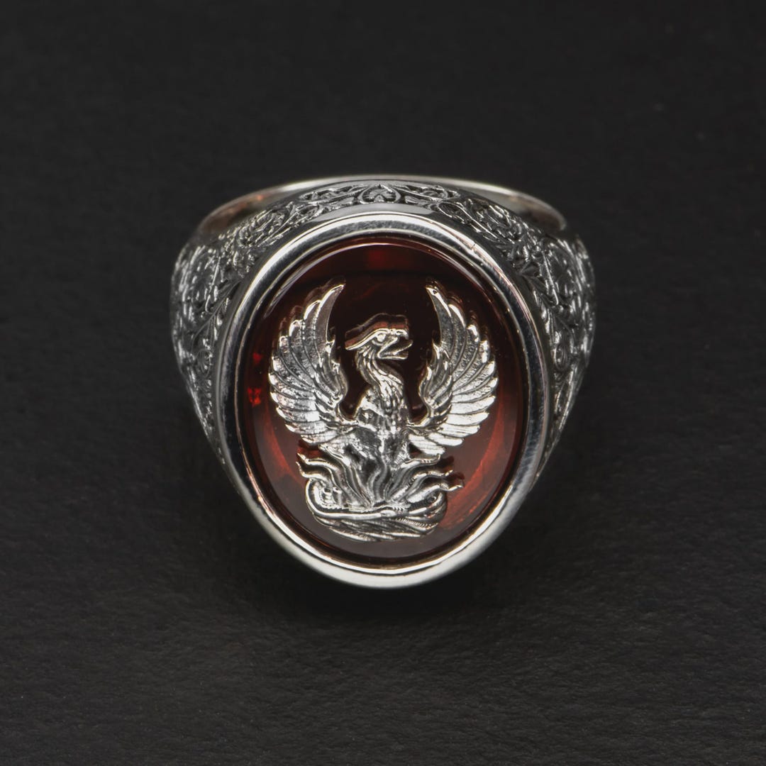 Sterling Silver Phoenix Ring: Red Topaz Signet, Handmade - Etsy