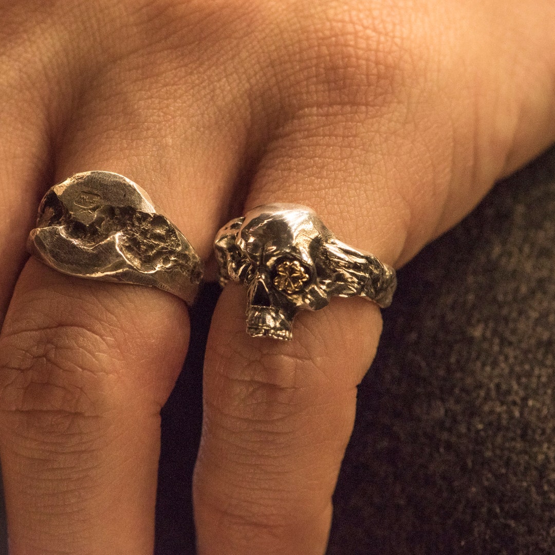 Unique Half Skull Ring Silver Gold Skull Ring Yellow Gold - Etsy