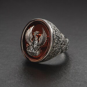 Sterling Silver Phoenix Ring: Red Topaz Signet, Handmade - Etsy