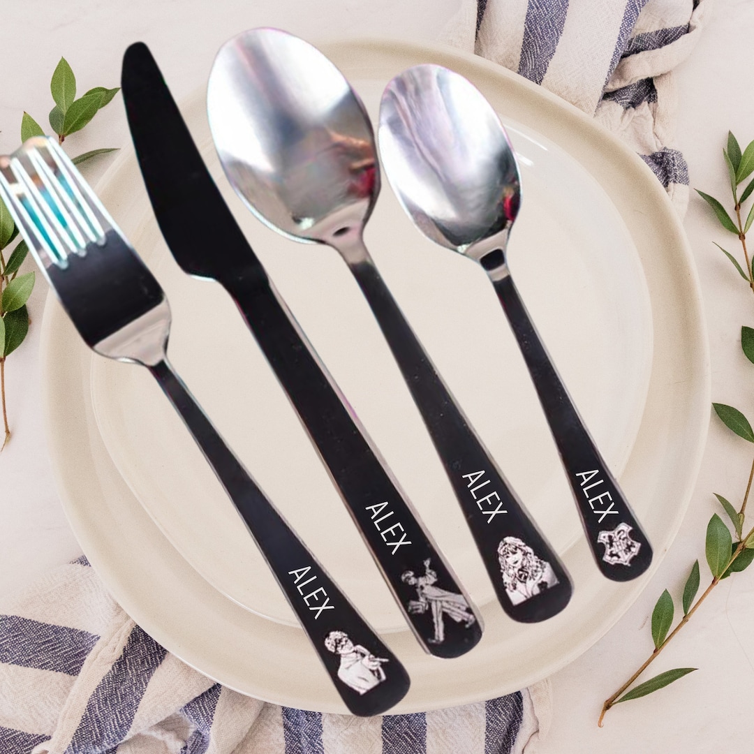 Engraved Stainless Steel Potter Cutlery Set, Personalized Wizard Gift ...