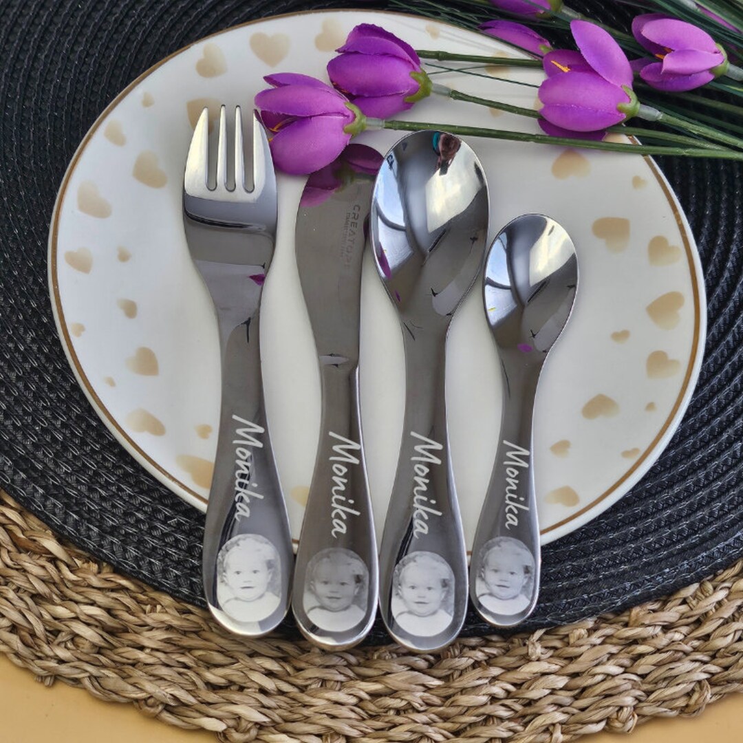 Childrens Baptism Cutlery Engraved, Christening Gift, Custom Photo ...