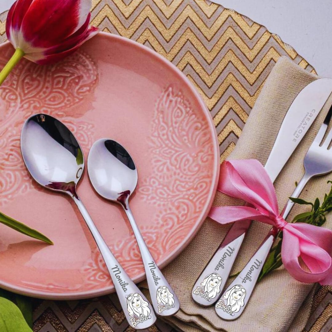 Cute Kids Cutlery Set of 4, Cutlery With Engraving, Personalized ...
