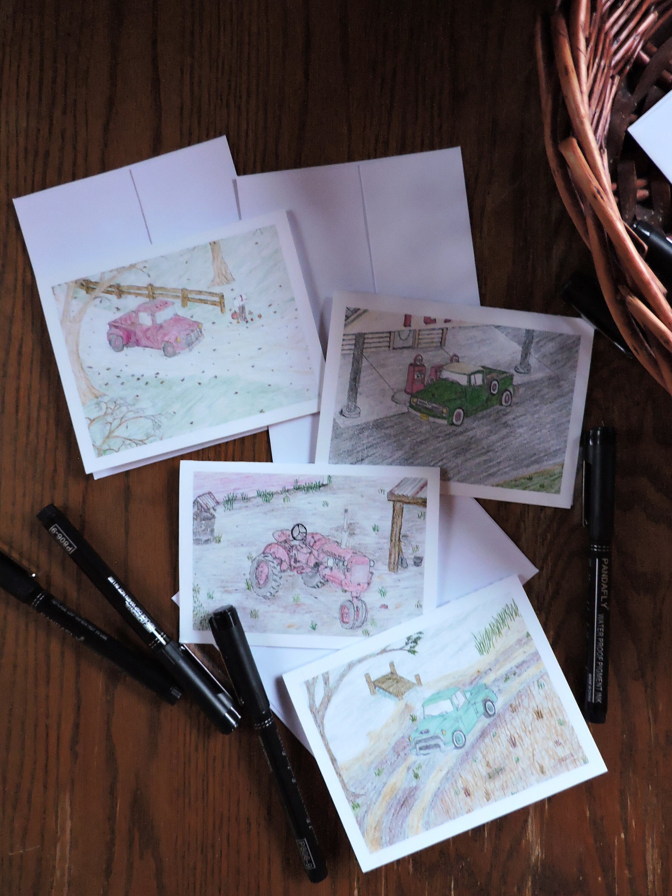 Vintage Farm Trucks and Tractors Greeting Cards, 4 Printed Colored ...