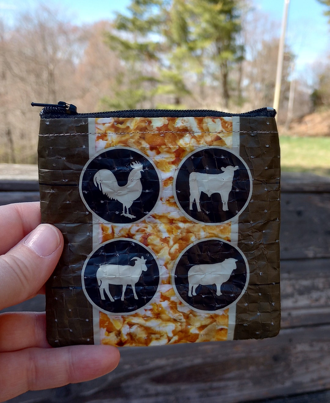 Cracked Corn Feedbag, Cow, Goat, Sheep, Rooster, Zippered Pouch, Coin ...