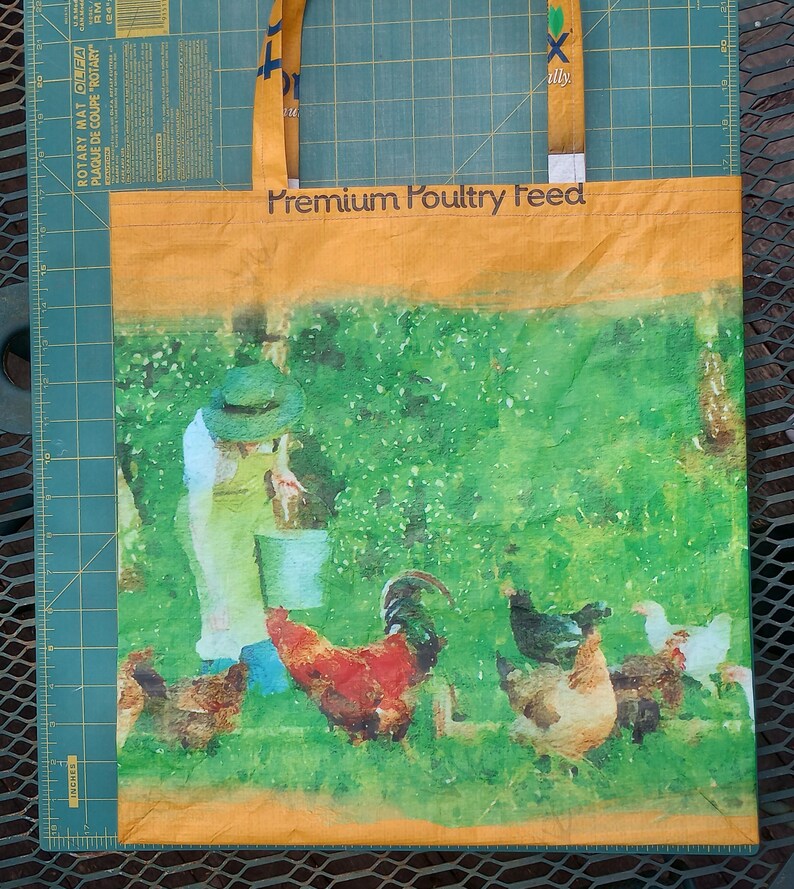 Upcycled Chicken Feedbag Tote: Reusable Grocery, Beach, Market, or Gift ...