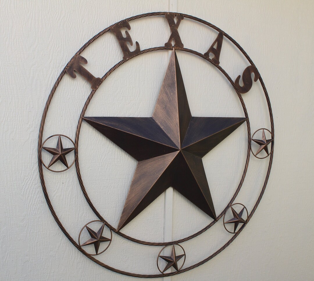 50" TEXAS Lone Barn Star Metal Wall Art Vintage Rustic Bronze Copper ...