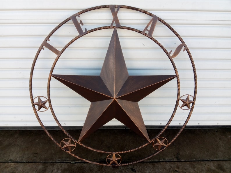 50" TEXAS Lone Barn Star Metal Wall Art Vintage Rustic Bronze Copper ...