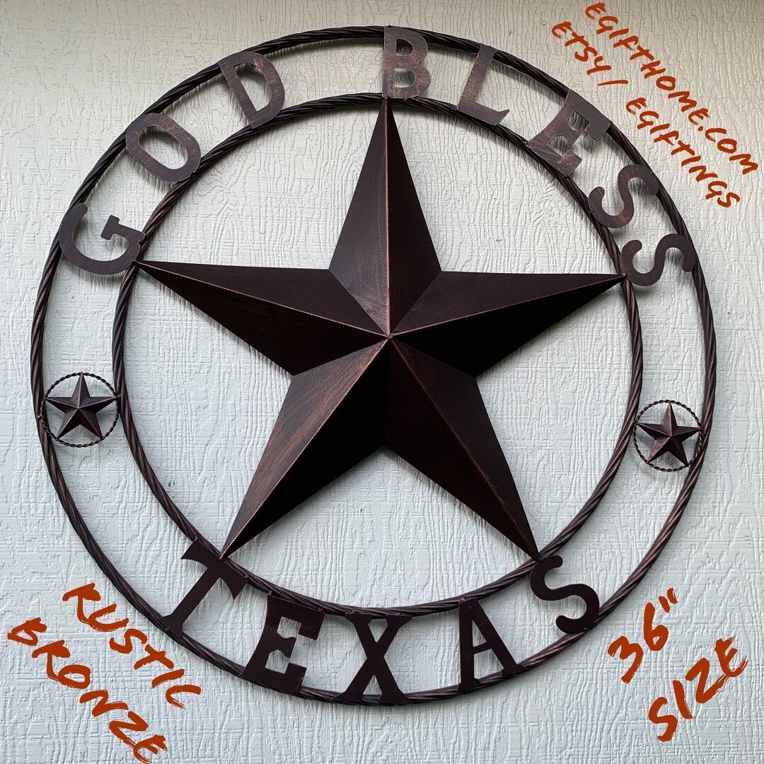 36" GOD BLESS TEXAS Home Barn Star Twisted Rope Ring Metal Art Western ...