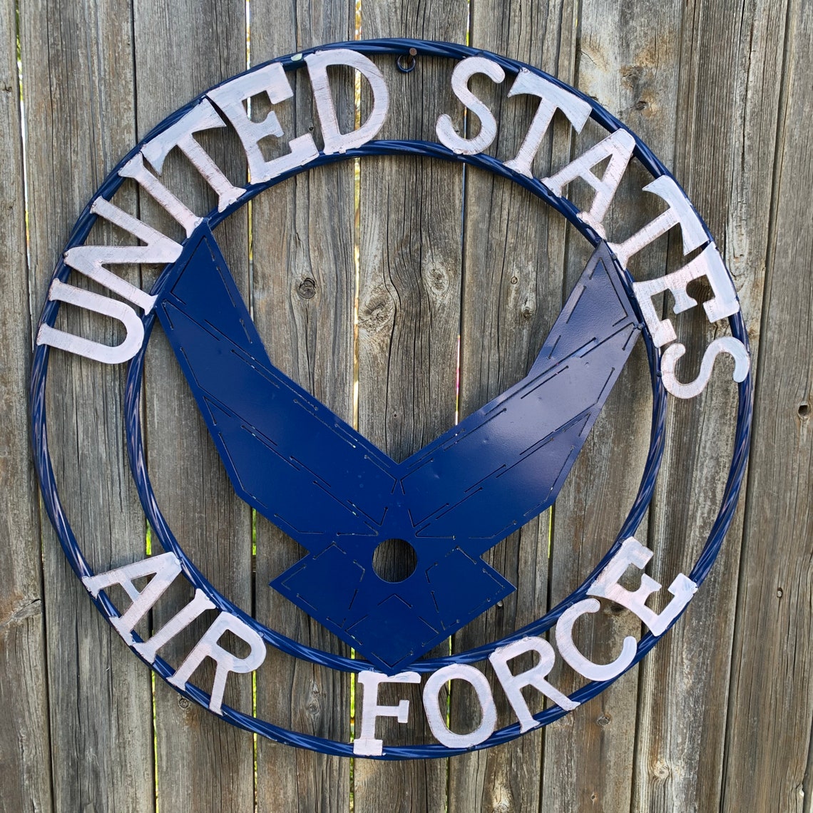 24" US AIR FORCE Military Metal Wall Art Western Home Decor Rustic Blue ...