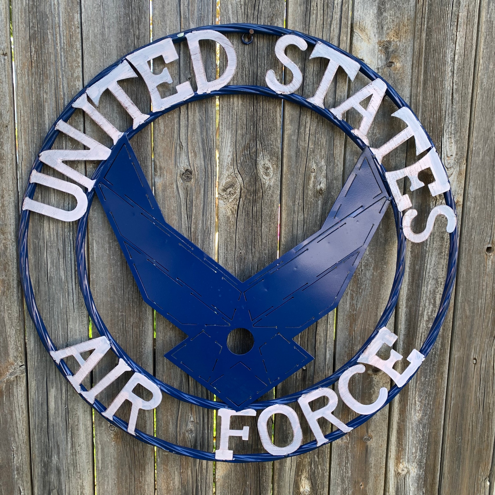 24" US AIR FORCE Military Metal Wall Art Western Home Decor Rustic Blue ...