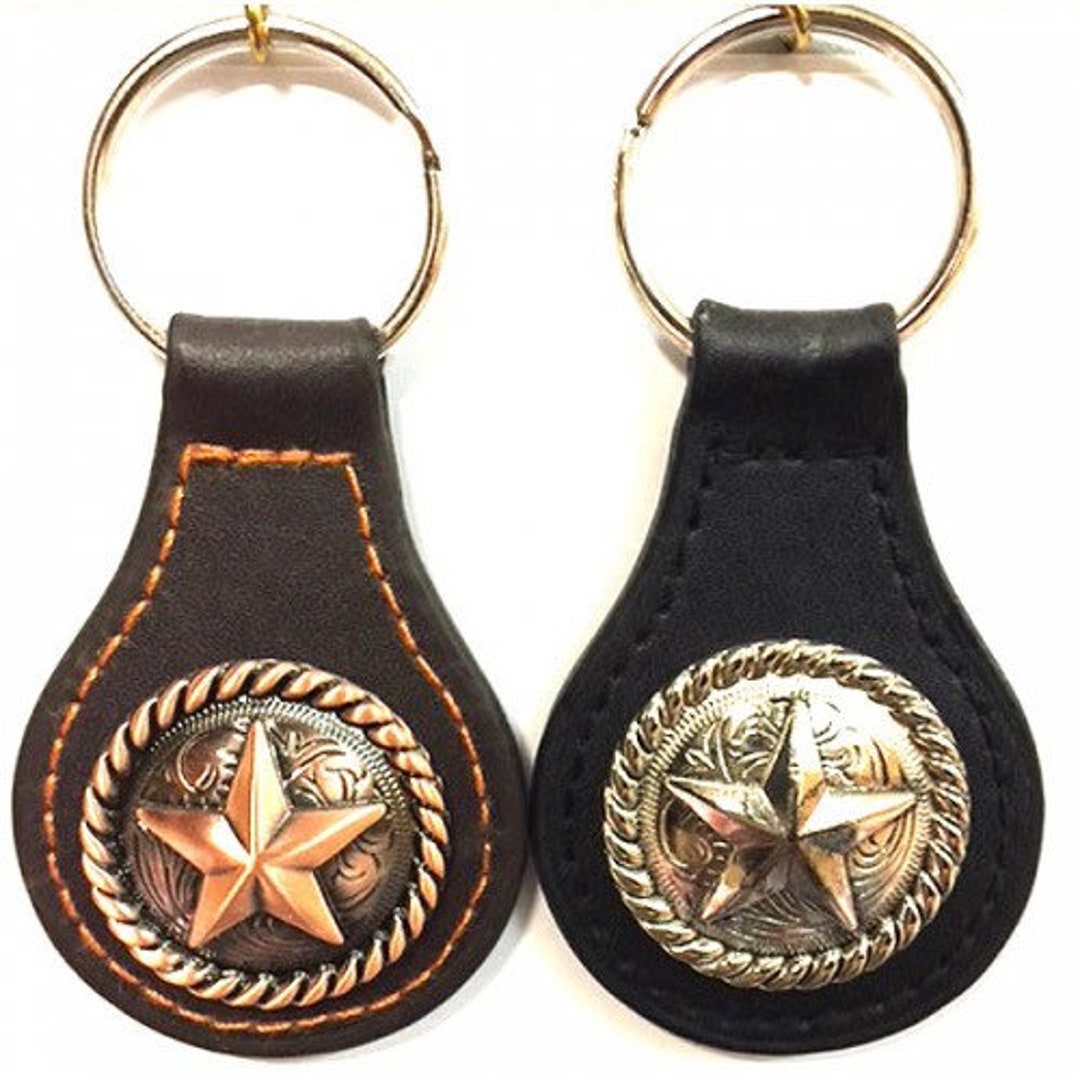 LEATHER KEY Fob Keychain Metal Concho ART Western Home Decor Rustic ...