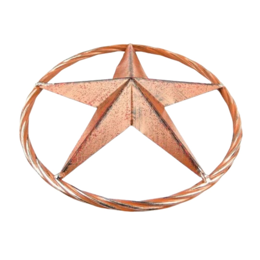 8" RUSTIC BARN STAR Red Silver Metal Twisted Rope Ring Western Home ...