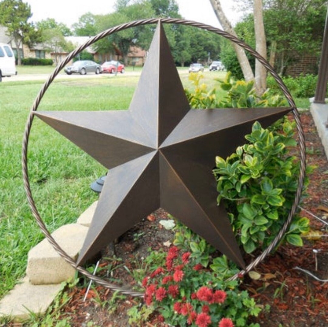 36" RUSTIC BRONZE Copper Metal Barn Star Wall Art Twisted Rope Ring ...