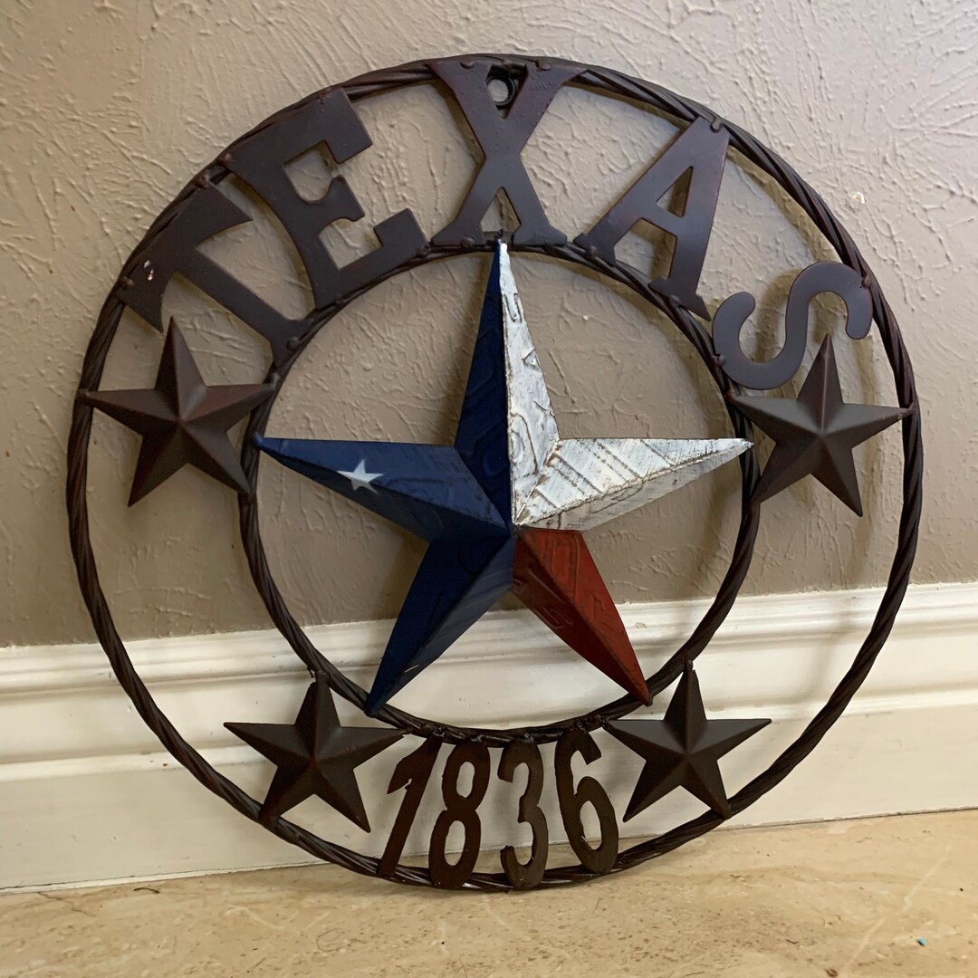 TEXAS 1836 License Plate Barn Star Metal Wall Sign Art Twisted Rope ...
