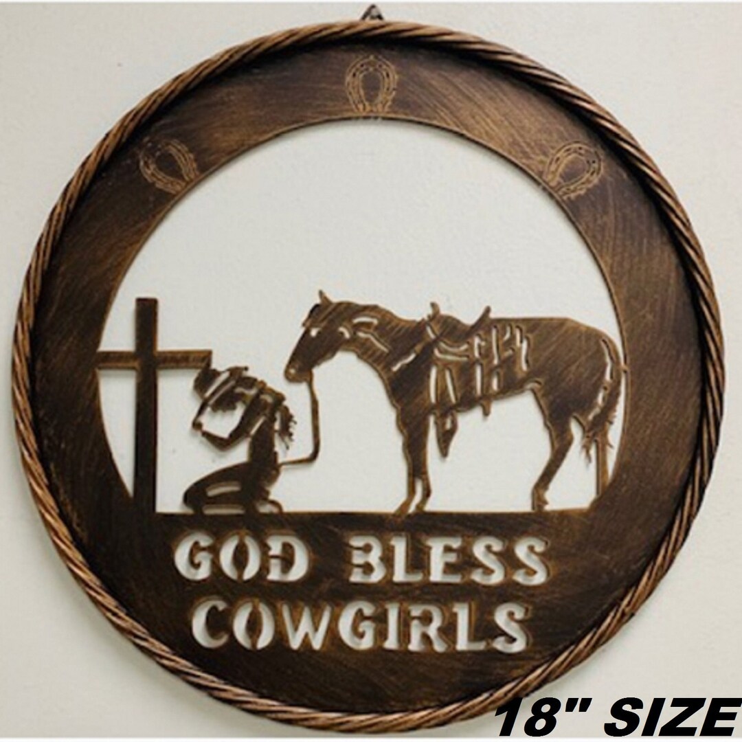 18" GOD BLESS COWGIRLS Metal Art Sign Plaque Sculpture Wall Art Western ...
