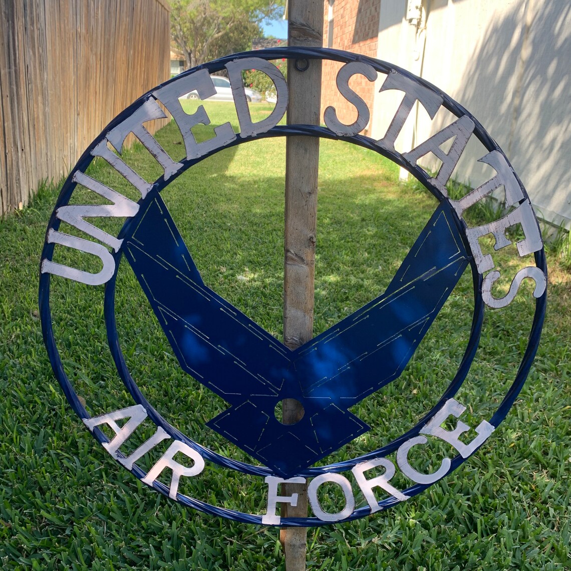 24" US AIR FORCE Military Metal Wall Art Western Home Decor Rustic Blue ...