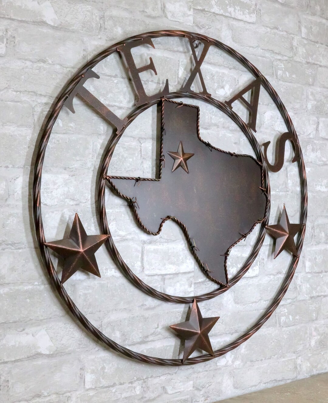 24" STATE OF Texas Barn Metal Sign Wall Decor Twisted Rope Ring Western ...