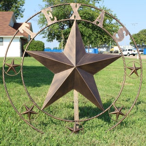 50" TEXAS Lone Barn Star Metal Wall Art Vintage Rustic Bronze Copper ...
