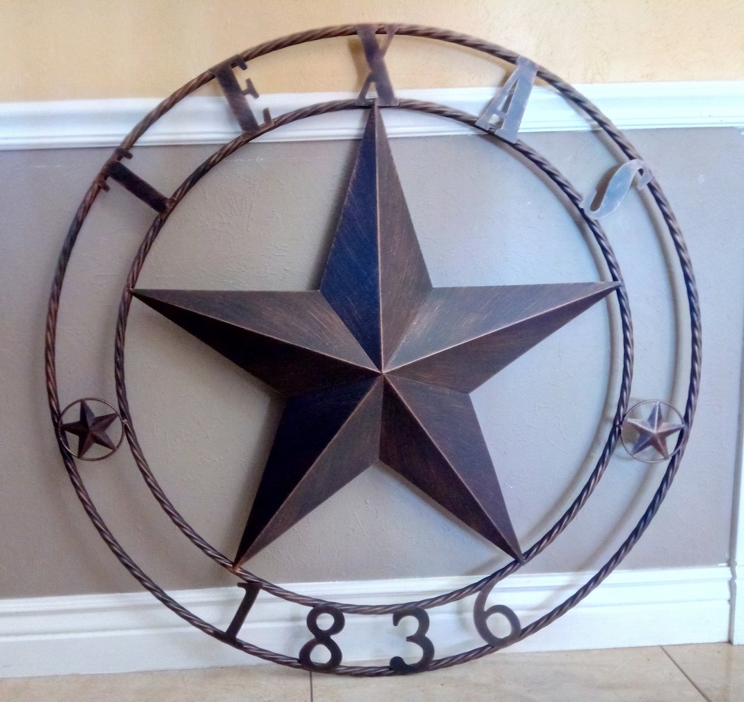 Texas 1836 Barn Metal Lone Star Wall Art Twisted Rope Ring Western Home ...