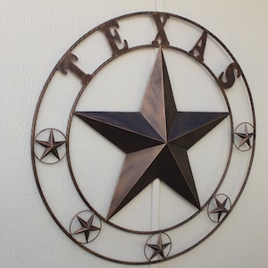 50" TEXAS Lone Barn Star Metal Wall Art Vintage Rustic Bronze Copper ...