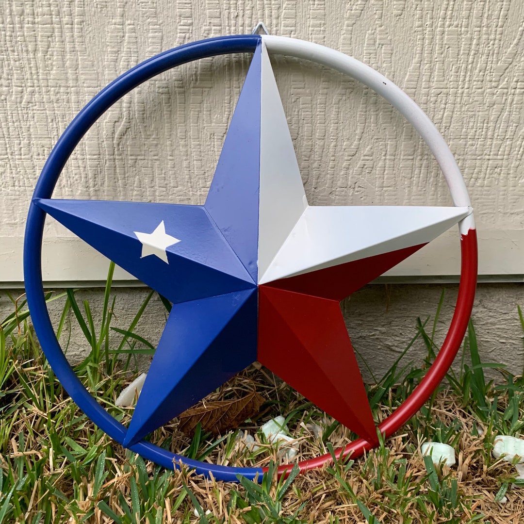 12", 16", 24", 32" TEXAS Flag Solid Ring Metal Barn Patriotic Star Red ...