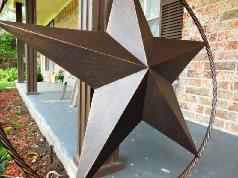 36" RUSTIC BRONZE Copper Metal Barn Star Wall Art Twisted Rope Ring ...
