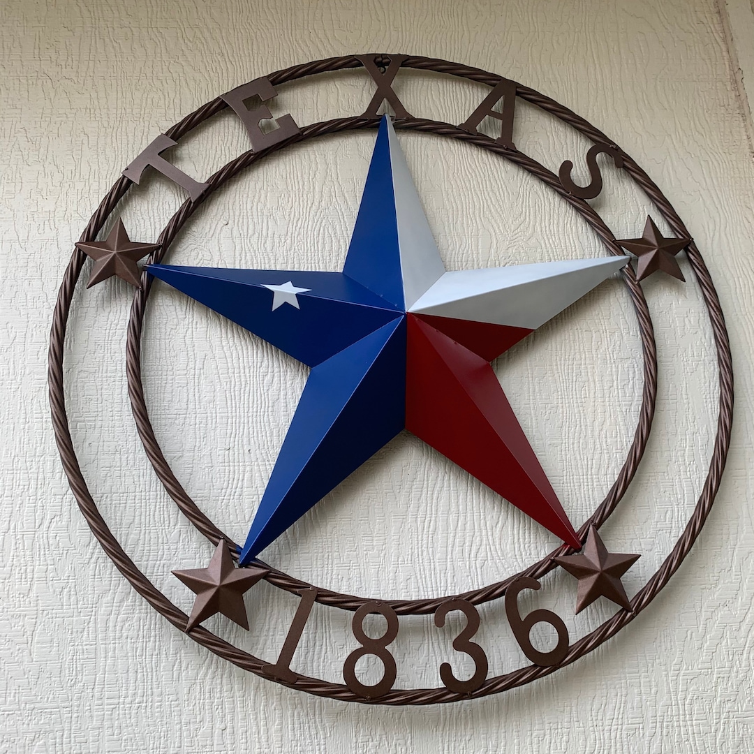 TEXAS 1836 Lone Star Barn Metal STAR Red White Blue Texas Flag Style ...