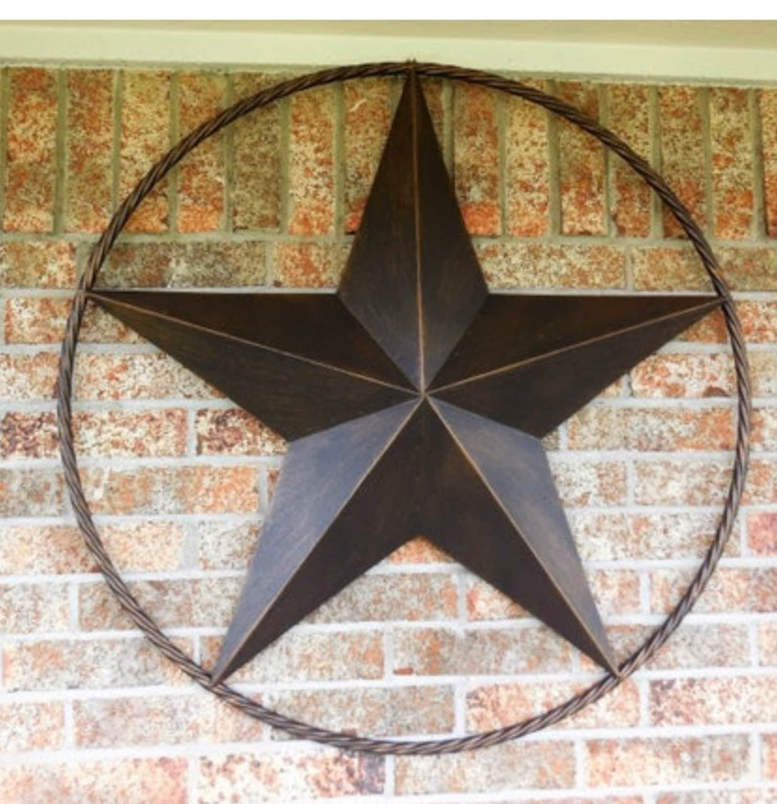 36" RUSTIC BRONZE Copper Metal Barn Star Wall Art Twisted Rope Ring ...