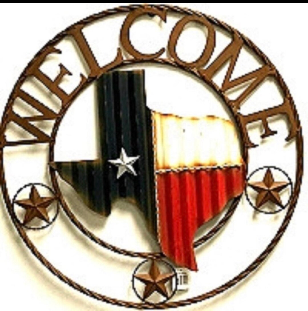 24" WELCOME TEXAS Map Wavy Art SIGN Home Metal Art Twisted Rope Ring ...
