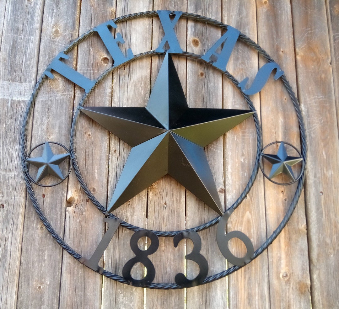 TEXAS 1836 Black Barn Star Lone Star With Twisted Rope Ring Design ...