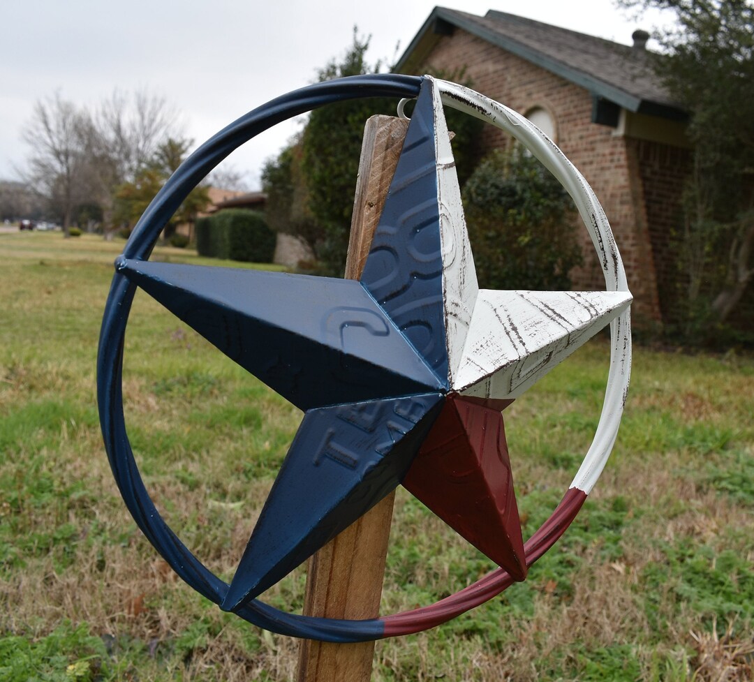 12",16",24",32",36" RED WHITE Blue Texas License Plate Metal Barn Star ...