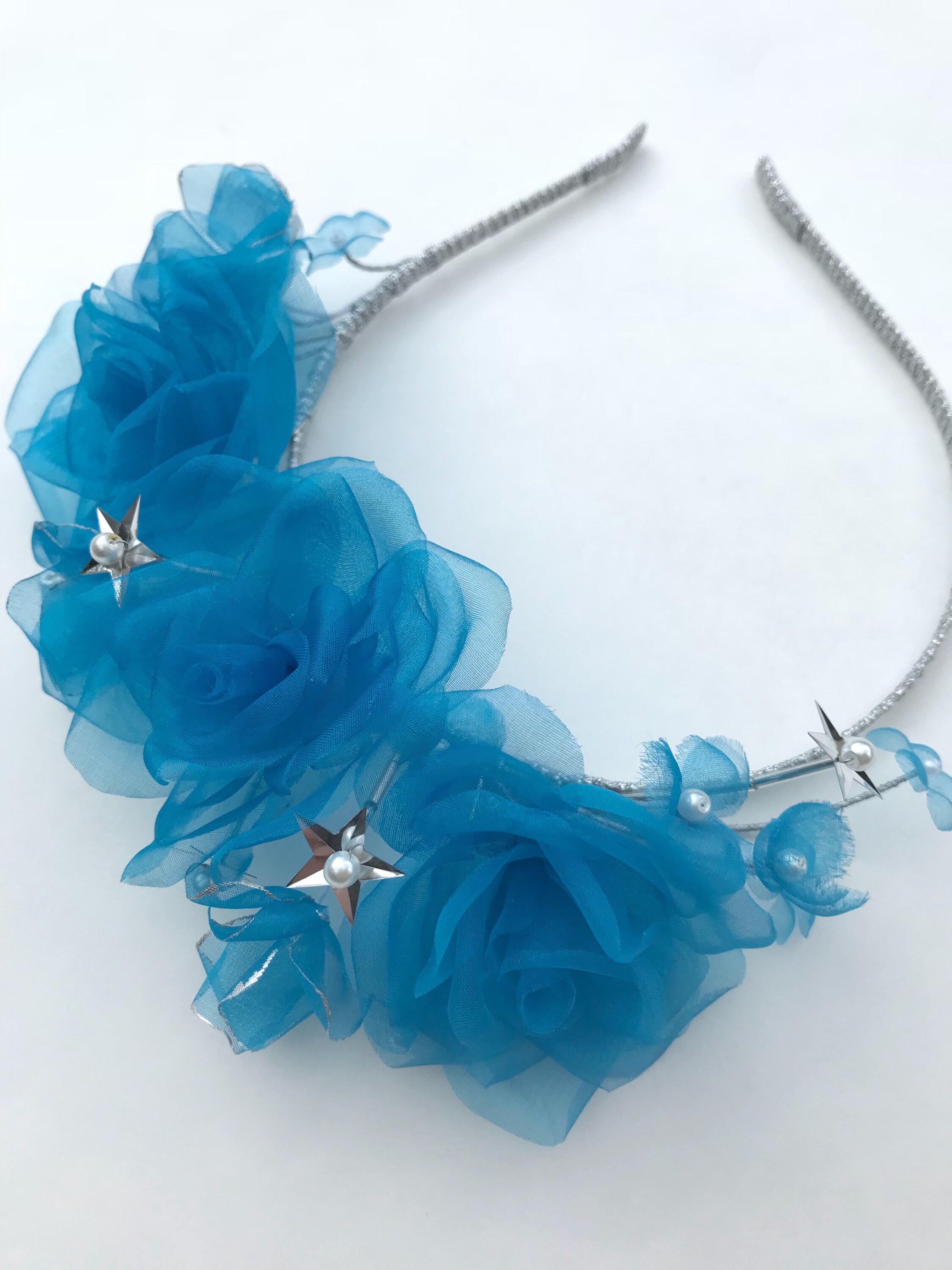 Blue Rose Wedding Headband, Blue Silk Floral Crown, Derby Blue Rose ...