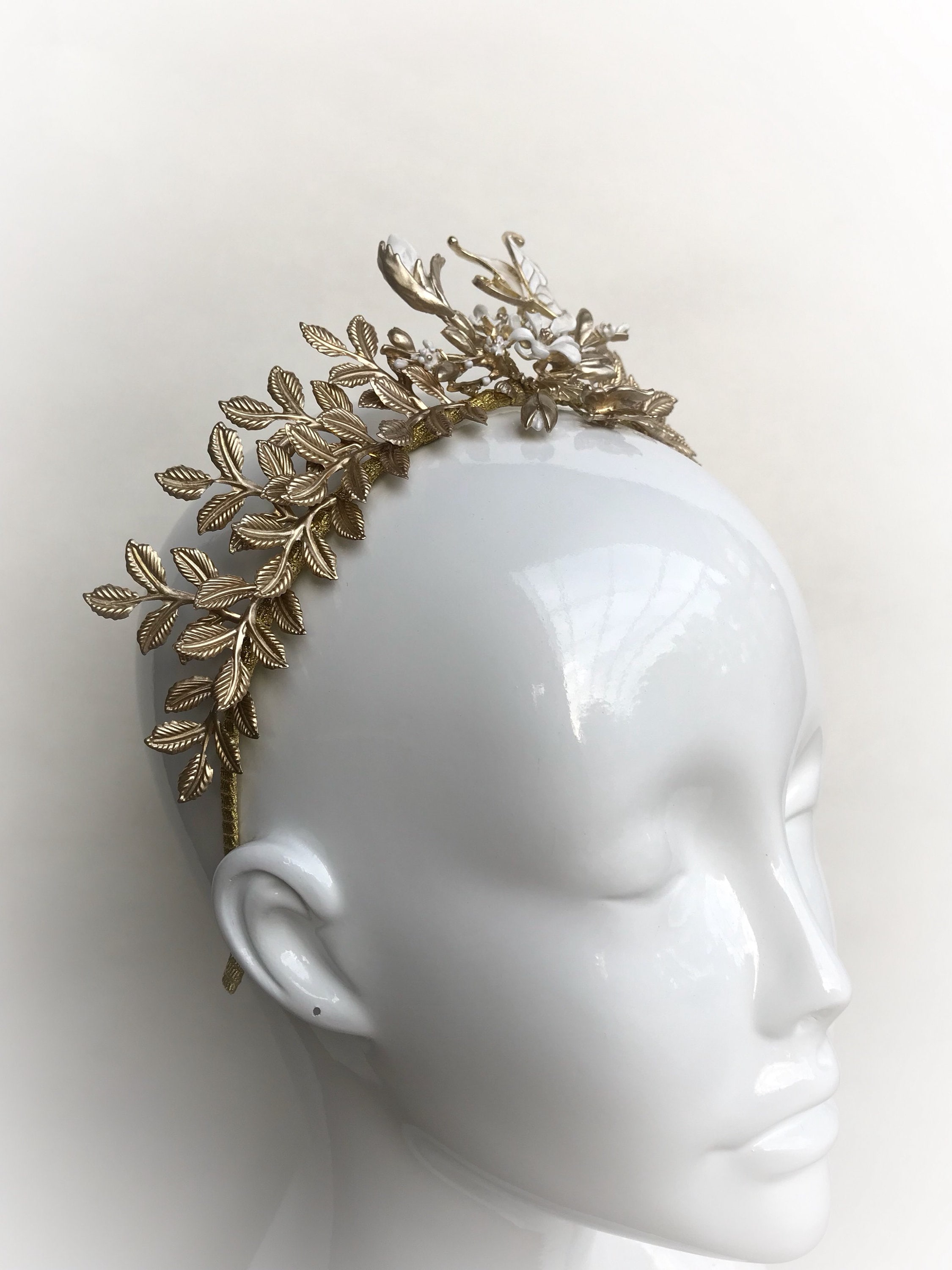 Laurel Gold Leaf Tiara, Old Gold Bridal Crown, Floral Wedding Tiara ...