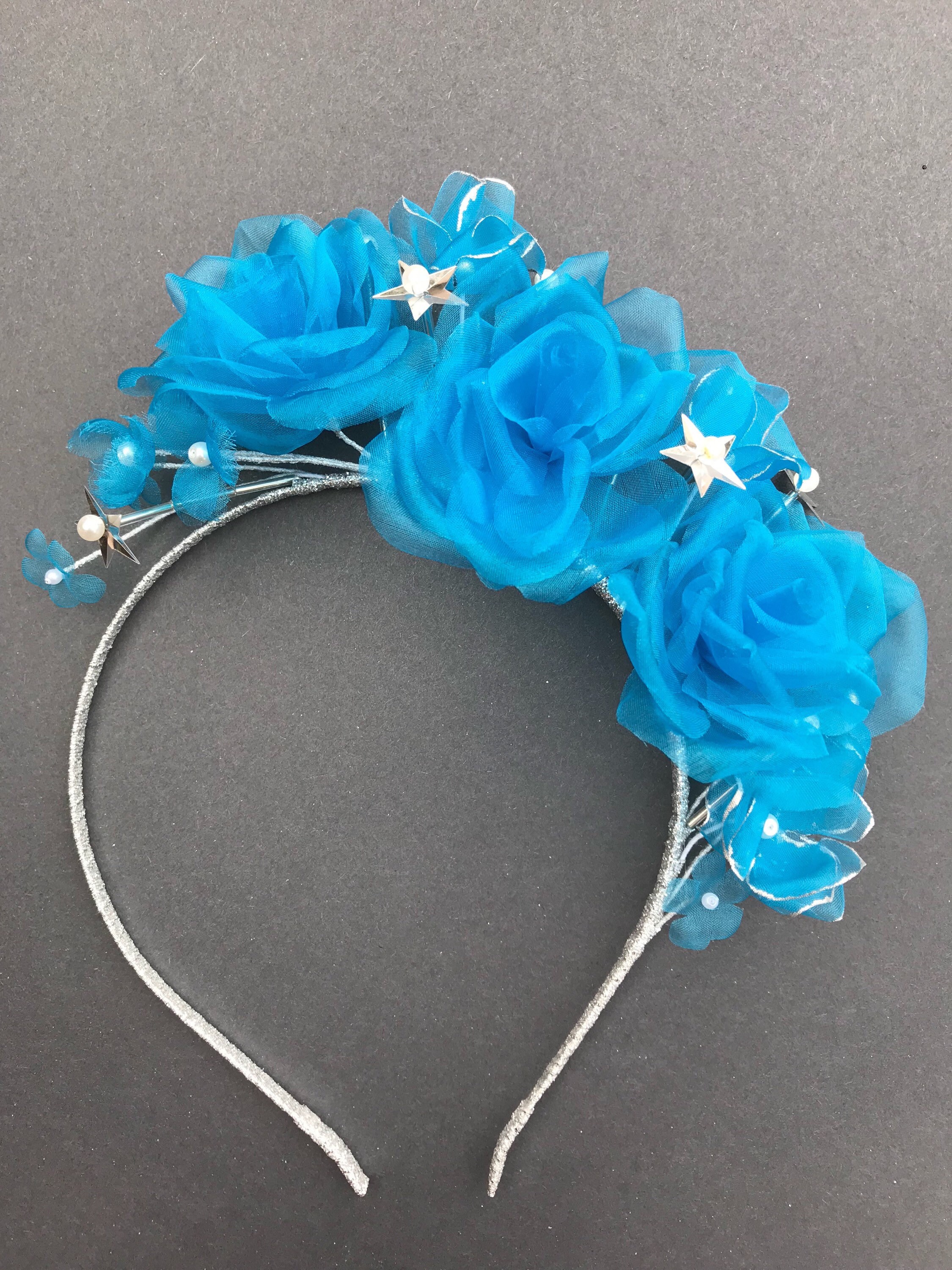 Blue Rose Wedding Headband, Blue Silk Floral Crown, Derby Blue Rose ...