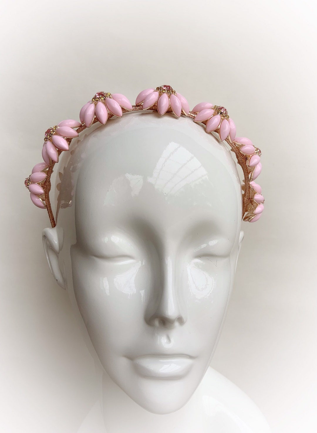 Pink Floral Headband With Crystals, Pink Wedding Flower Headband ...