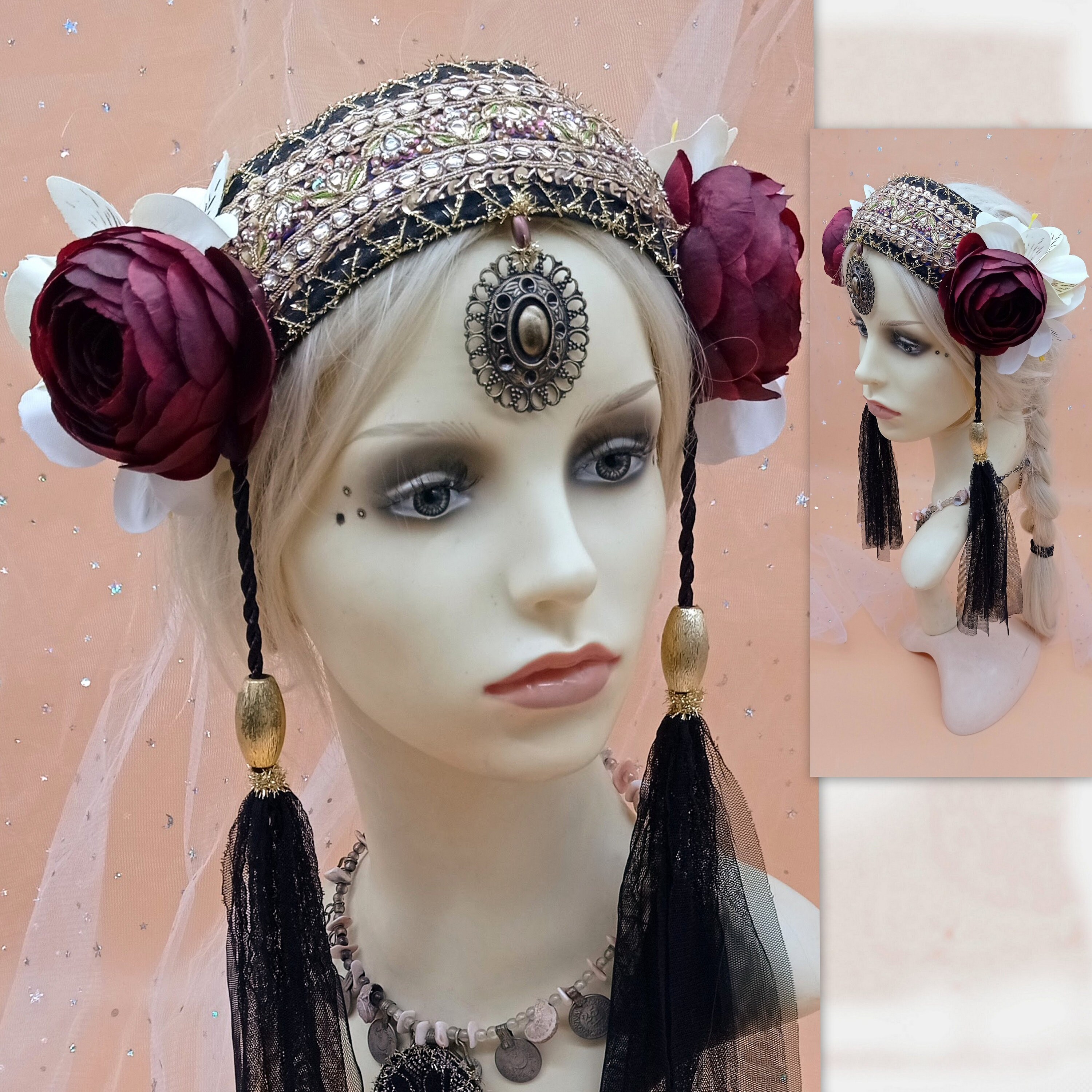 Beaded Tribal Fusion Dance Headdress Burlesque Headpiece - Etsy