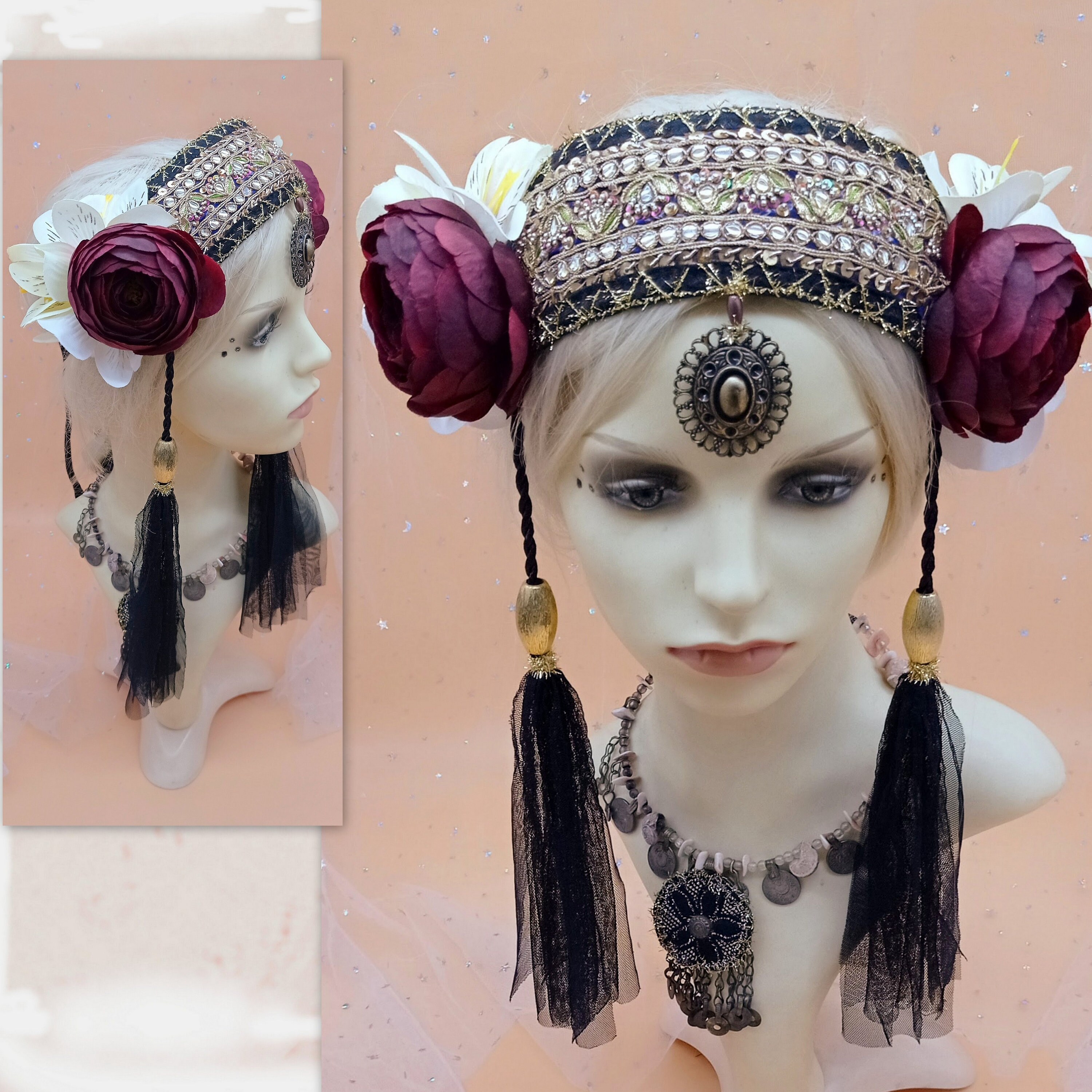 Beaded Tribal Fusion Dance Headdress Burlesque Headpiece - Etsy
