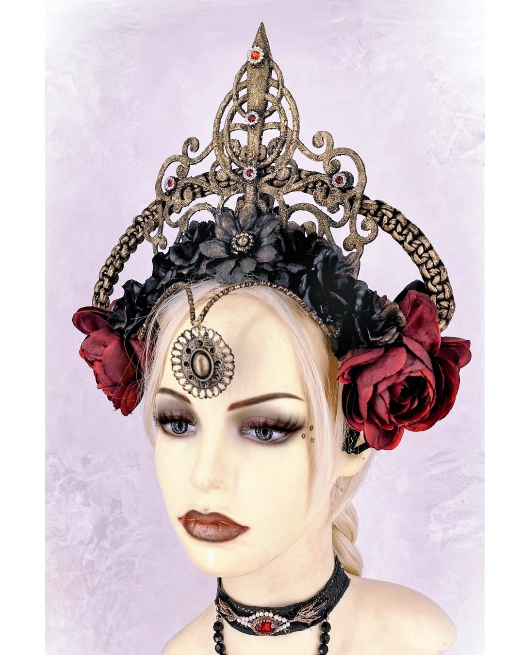 Romantic Gothic Vampire Crown With Bronze, Red, and Black Flowers ...