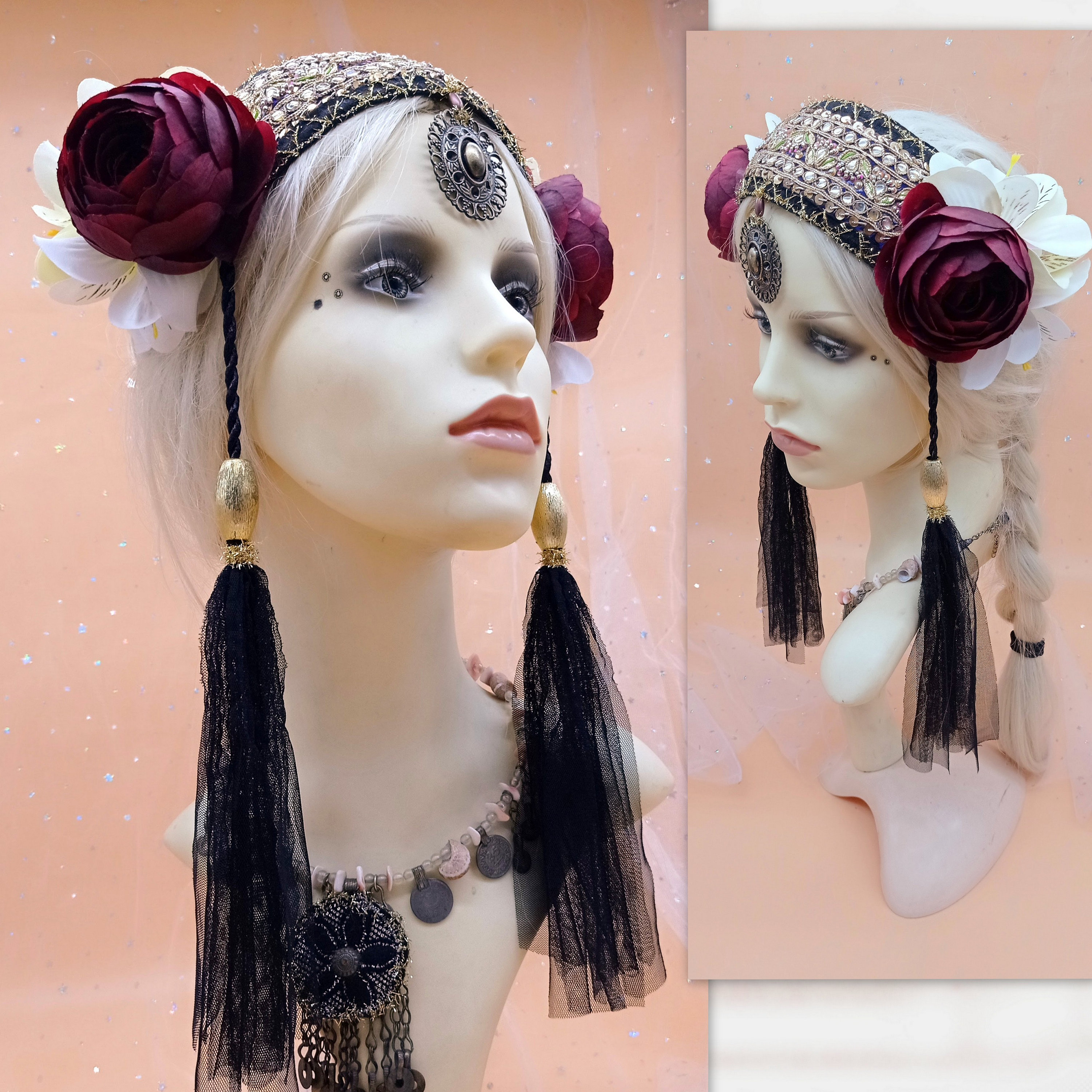 Beaded Tribal Fusion Dance Headdress Burlesque Headpiece - Etsy