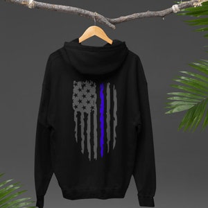 Weathered American Thin Blue Line Hoodie | Patriotic Apparel | Thin ...