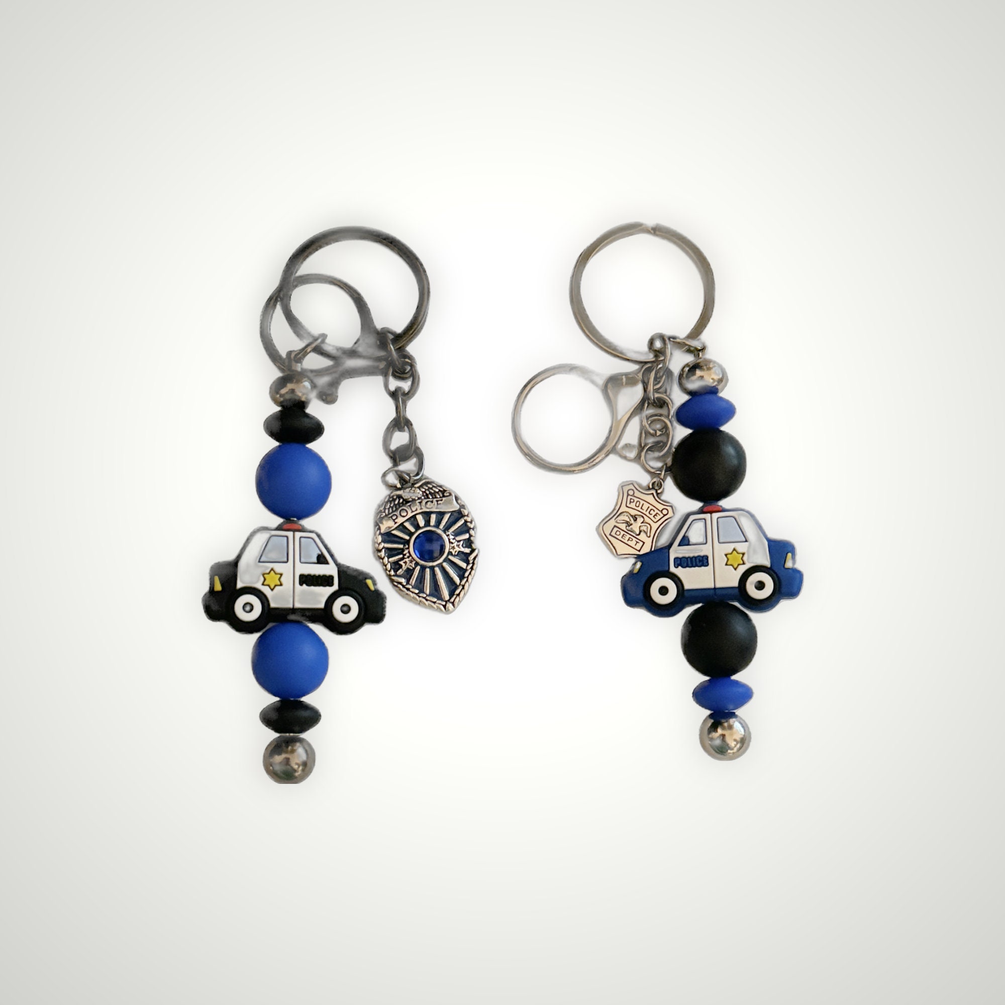 Police Car Keychain Police Car Beaded Keychain Silver Police Keychain ...