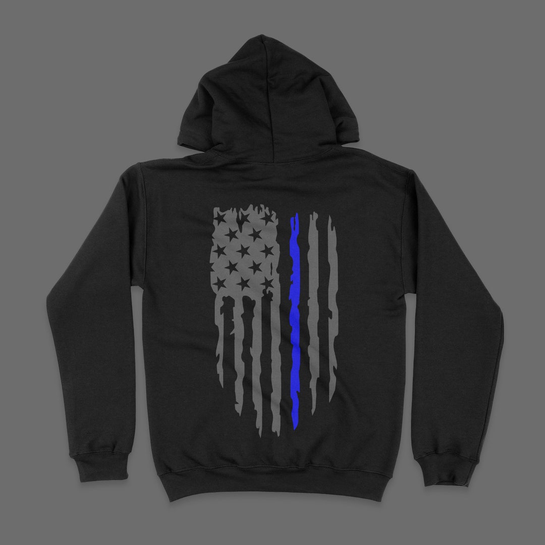 Weathered American Thin Blue Line Hoodie | Patriotic Apparel | Thin ...